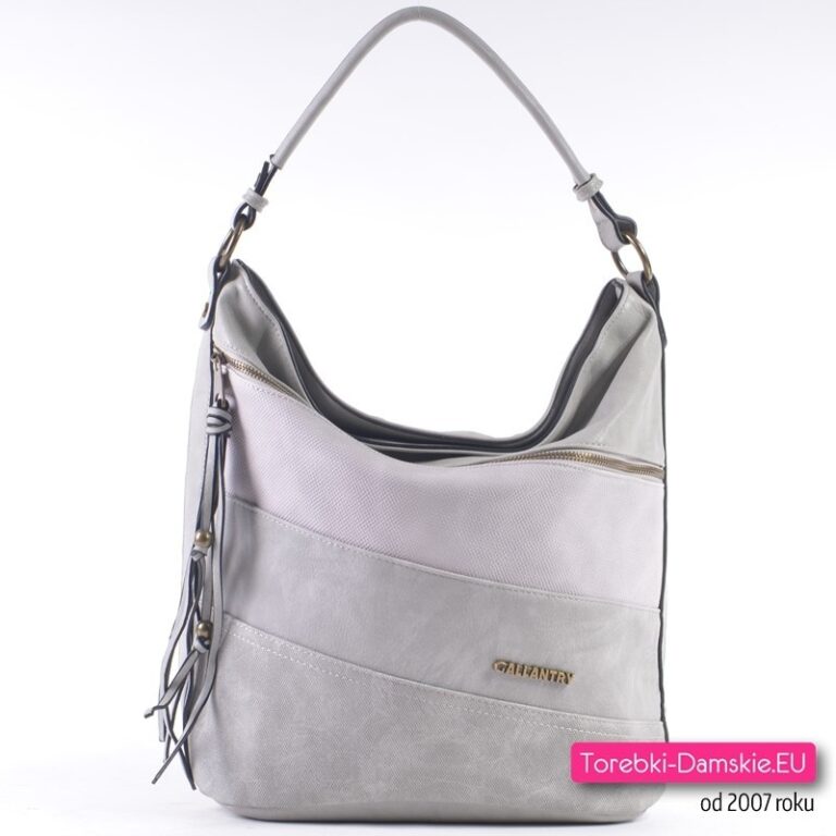 Szara torba damska elegancka, jasny odcień, mieści A4
