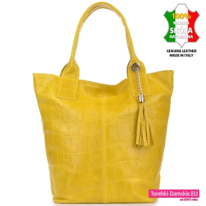 Żółta skórzana shopperka w odcieniu cytrynowym