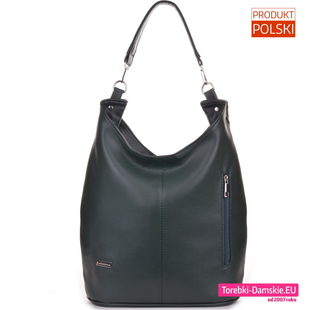 Seledynowa skórzana shopperka torba miejska