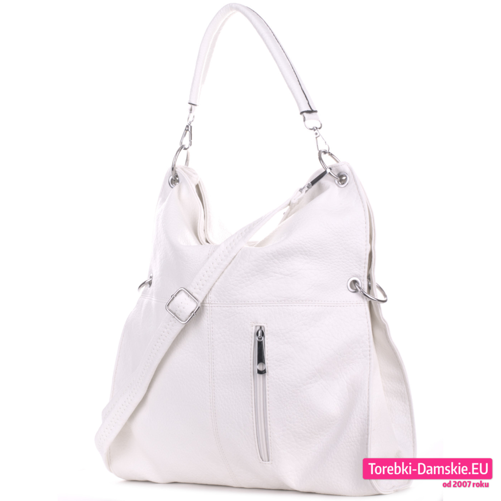 Duża biała torba damska - worek na ramię